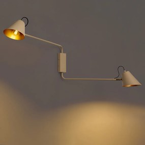 Moderní nástěnné svítidlo Taupe se zlatým vnitřkem, nastavitelné, 2-světelné - Lune