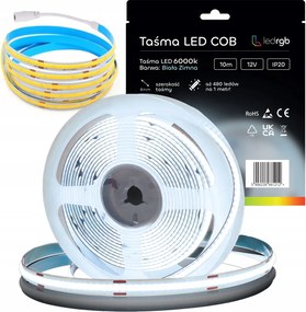 Led pásek Neon Cob 12V 10 m 480 diod 6000K Bílý Studený Homogenní 8MM IP20