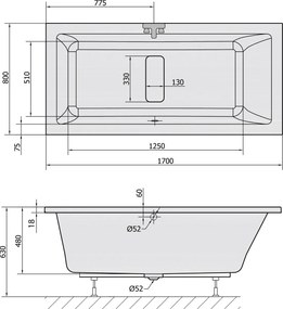 Polysan Marlene Slim 170 x 80 cm vana obdélníková akrylátová 72403S