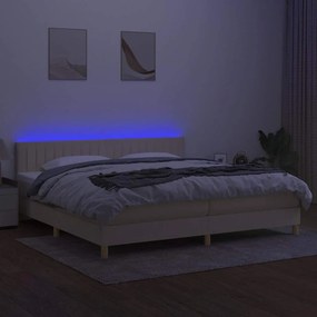 Box spring postel s matrací a LED krémová 200x200 cm textil 3133906