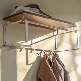 Ocelový nástěnný věšák v přírodní barvě/taupe s poličkou 70 cm Rex – Spinder Design