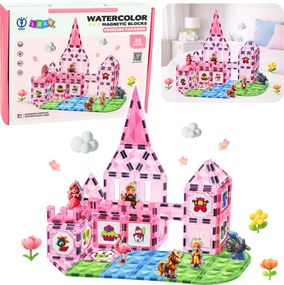 LEAN Toys Magnetické kostky s figurkami, barvy, kartičky k malování, růžové, 80 ks.