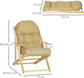 HOMCOM Relaxační křeslo skládací čalouněné křeslo, polohovací křeslo, relaxační křeslo, jídelní židle se vzhledem lnu do obývacího pokoje, bukové dře…