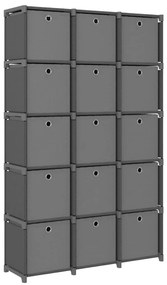 Výstavní police 15 přihrádek s boxy šedá 103x30x175,5 cm textil 322621