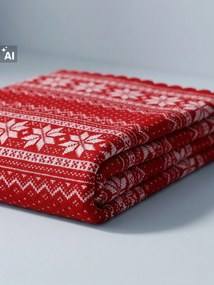 Sinsay - Vánoční fleecový přehoz s geometrickým vzorem a vlnitým zakončením - červená