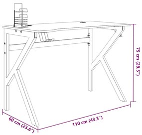 vidaXL Marketos Herní stůl s nohami ve tvaru K černý 110 x 60 x 75 cm
