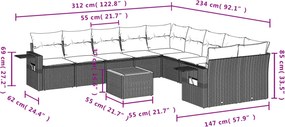 11dílná zahradní sedací souprava s poduškami černá polyratan 3257085