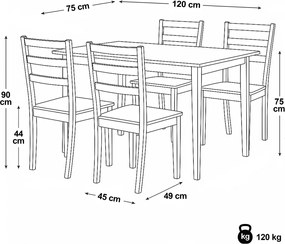 Jídelní set z masivu 5 ks, dub, bílá