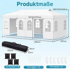 Costway Pavilon výškově nastavitelný párty stan s 6 bočními stěnami a bílými