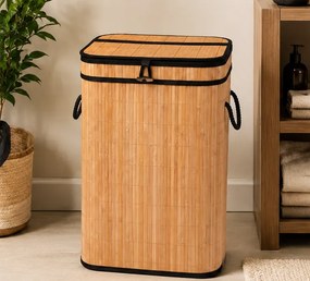 koš na prádlo, objem 72 l, s víkem, bambus, 60x40x30 cm, přírodní, Dekorino KP20260001