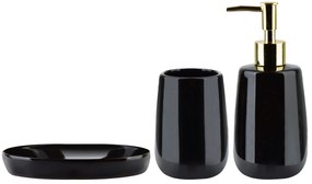 Tutumi, keramický volně stojící dávkovač saponátu, držák kartáčku a mýdlenka 322125, černá lesklá, HOM-01107