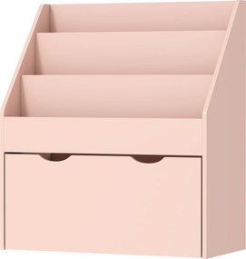 AIYAPLAY dětský regál pro víceúčelové ukládání knih s 3 policemi a jednou zásuvkou, 62,5D x 30Š x 70V cm, růžový