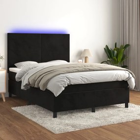 Box spring postel s matrací a LED černá 140x200 cm samet 3136007