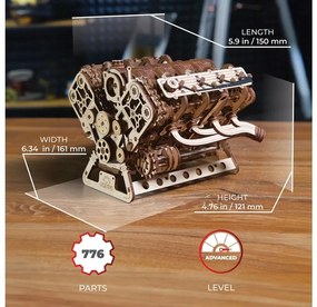 Ugears 3D dřevěné mechanické puzzle Motor V8