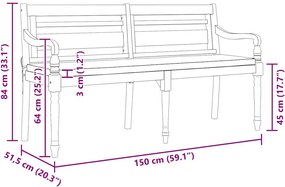Lavice Batavia s poduškou 150 cm masivní teakové dřevo 319148