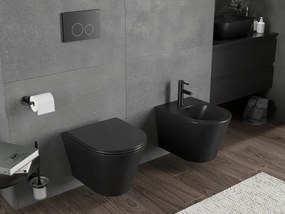 Mexen Rico, závěsná WC mísa 490x360x370 mm, Rimless Tornádo + WC sedátko z duroplastu, černá matná, 30721085T