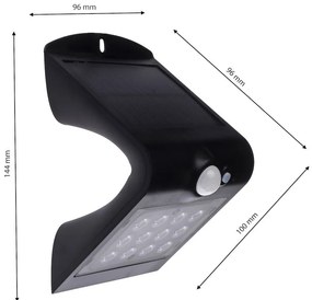 Exteriérové ​​solární nástěnné LED svítidlo Butterfly, 1x LED 1,5w, černá, pohybový senzor