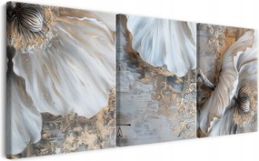 Obrazy Květiny Šedá Bílá Zlato Elegantní Triptych Glamour Dekorace 60x120