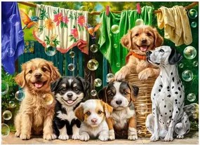 Castorland 111305 Puzzle Štěňata, prádlo a ptačí dovádění / 100 dílků