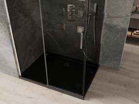 Mexen Omega, sprchový kout s posuvnými dveřmi 100 (dveře) x 80 (stěna) cm, 8mm šedé sklo, chromový profil + slim sprchová vanička černá + chromový sifon, 825-100-080-01-40-4070
