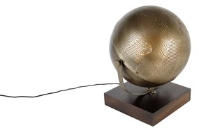 Průmyslová stolní lampa bronzová se dřevem - Haicha
