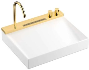 Hansgrohe Avalegra - Umyvadlo 58x48 cm, s termostatickou baterií a sprškou, 2 proudy, bez přepadu, leštěný vzhled zlata 22472990