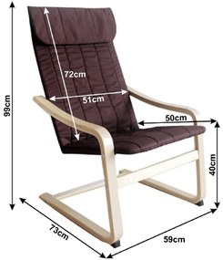 Kondela Relaxační křeslo, březové dřevo / hnědá látka, TORSTEN