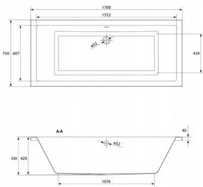 Cersanit Intro akrylátová vana 170x75cm + nožičky, bílá, S301-068