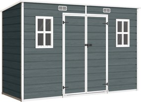 Outsunny zahradní domek 3,2 m² (303 × 123 × 197 cm) – plastový skladovací domek s okny, dvoukřídlými dveřmi, uzamykatelným větráním a podlahou ve vzh…
