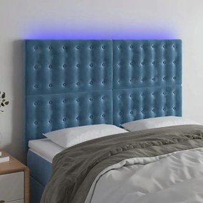 Čelo Postele S Led Tmavě Zelené Samet Tmavě moddrá 144 x 5 x 118/128 cm