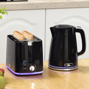 HOMCOM Sada konvice a toustovače, 2200 W, termostat vydry, dvouštěrbinový toustovač, 7 stupňů opečení, zásuvka na drobky, černá