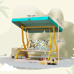 dětská dvoumístná houpačka s nastavitelnou stříškou a bezpečnostním pásem pro děti od 3 do 6 let do 60 kg 112x75x120 cm Zelená