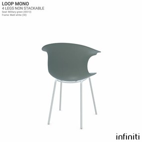 Židle Loop Mono - nestohovatelná Barva kovové konstrukce: Matt white 30, Barva sedáku a opěradla z recyklovaného plastu: Military green IS513