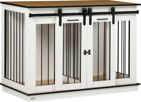 PawHut Psí Kotec s Dvoupokojovou Možností, 2 Dveře Moderní Závodní Kotec pro Ctyřnohé Mazlíčky do 30 kg, Psí Dům 120 x 60 x 88,5 cm Bílý | Aosom