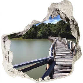 Wallmuralia Samolepící díra na stěnu Dřevěný most 75x75 cm