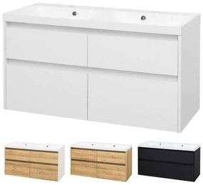 Mereo, Opto, koupelnová skříňka s umyvadlem z litého mramoru 121 cm, bílá, dub, bílá/dub, černá, CN933M