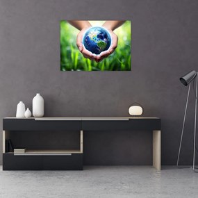 Skleněný obraz - Země na dlani (70x50 cm)