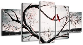 Gario Ručně malovaný obraz Ptačí láska - 5 dílný Rozměry: 150 x 70 cm