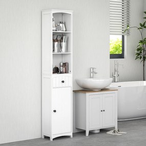 HOMCOM Koupelnová skříňka Vysoká skříňka se 3 policemi a 1 zásuvkou pro koupelnu a obývací pokoj, Bílá, 34x24x170,5cm