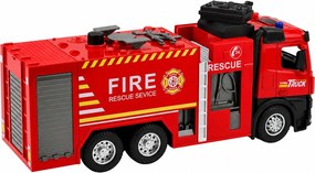 LEAN Toys Hasičské auto s funkcí stříkání vody, kovová kabina, světla, zvuky, měřítko 1:12