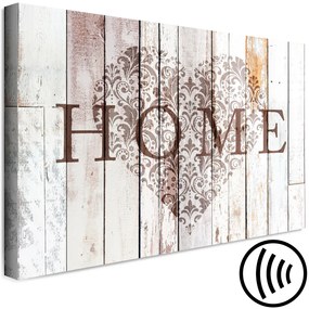 Obraz Srdce domova (1-dílný) široký - nápis „doma“ na světlém dřevěném pozadí
