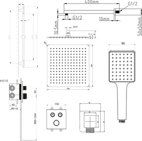 Sapho Sapho, SMART SELECT sprchový set s termostatickou baterií, 2 výstupy, posuvný držák sprchy, zlato mat, RP042GB-02