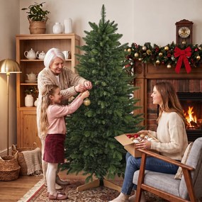 HOMCOM Umělý vánoční stromek 180 cm, jedle Fraser s dřevěným stojanem, 988 realistických špiček větviček pro domácnost a kancelář, zelený