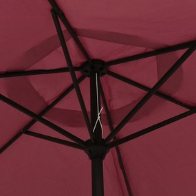 Zahradní slunečník s LED světly a ocelovou tyčí 300 cm bordó 313756