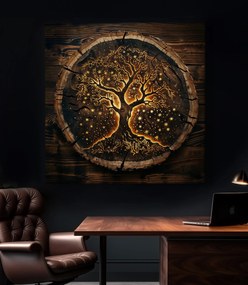 Obraz na plátně - Strom života Noční hvězdy, dřevo styl FeelHappy.cz Velikost obrazu: 100 x 100 cm
