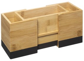 Zásobník na příbory, organizér na příbory, bambusobý, černý, 18 x 10 x 12 cm