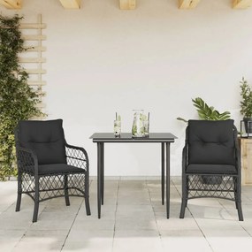 3dílný bistro set s poduškami černý polyratan 3212096