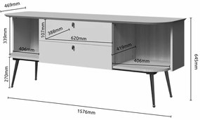 TV komoda GALET - TV158-2K2F/GT - Bílá lak mat
