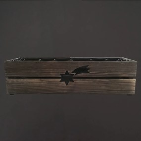 AMADEA Dřevěný vánoční truhlík s kometou tmavý, uvnitř s černou fólií, 62x21,5x17cm, český výrobek
