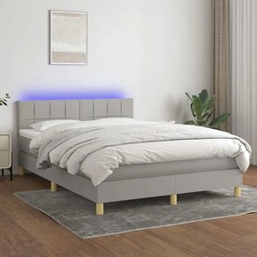 Box Spring Postel S Matrací A Led Textil Světle Šedá Blok se čtverci 140